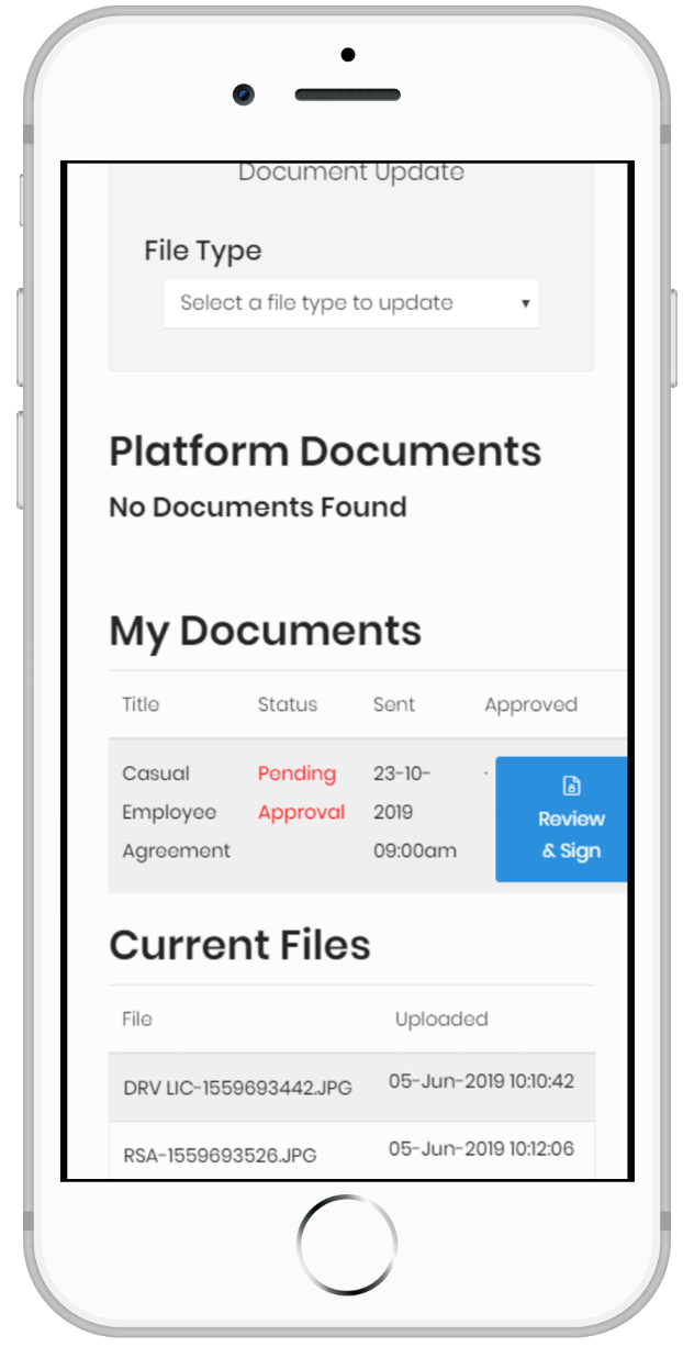 Pending documents to sign – Employee Portal
